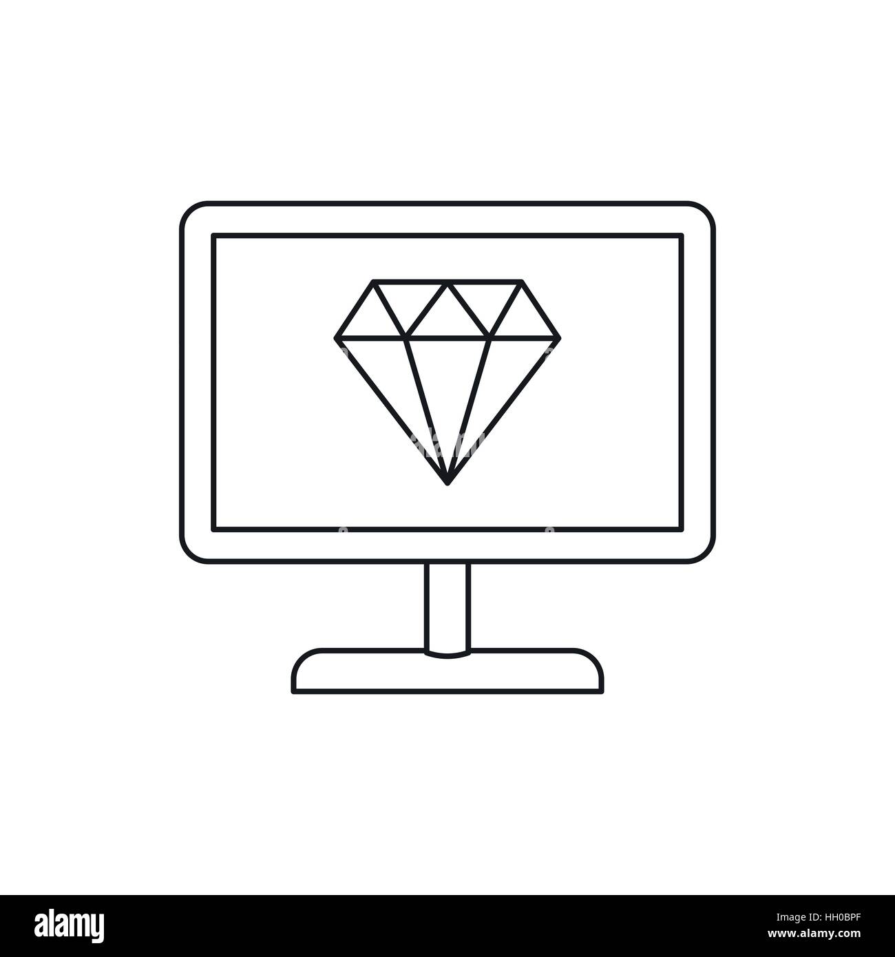 Computer monitor with a diamond icon outline style Stock Vector Image ...