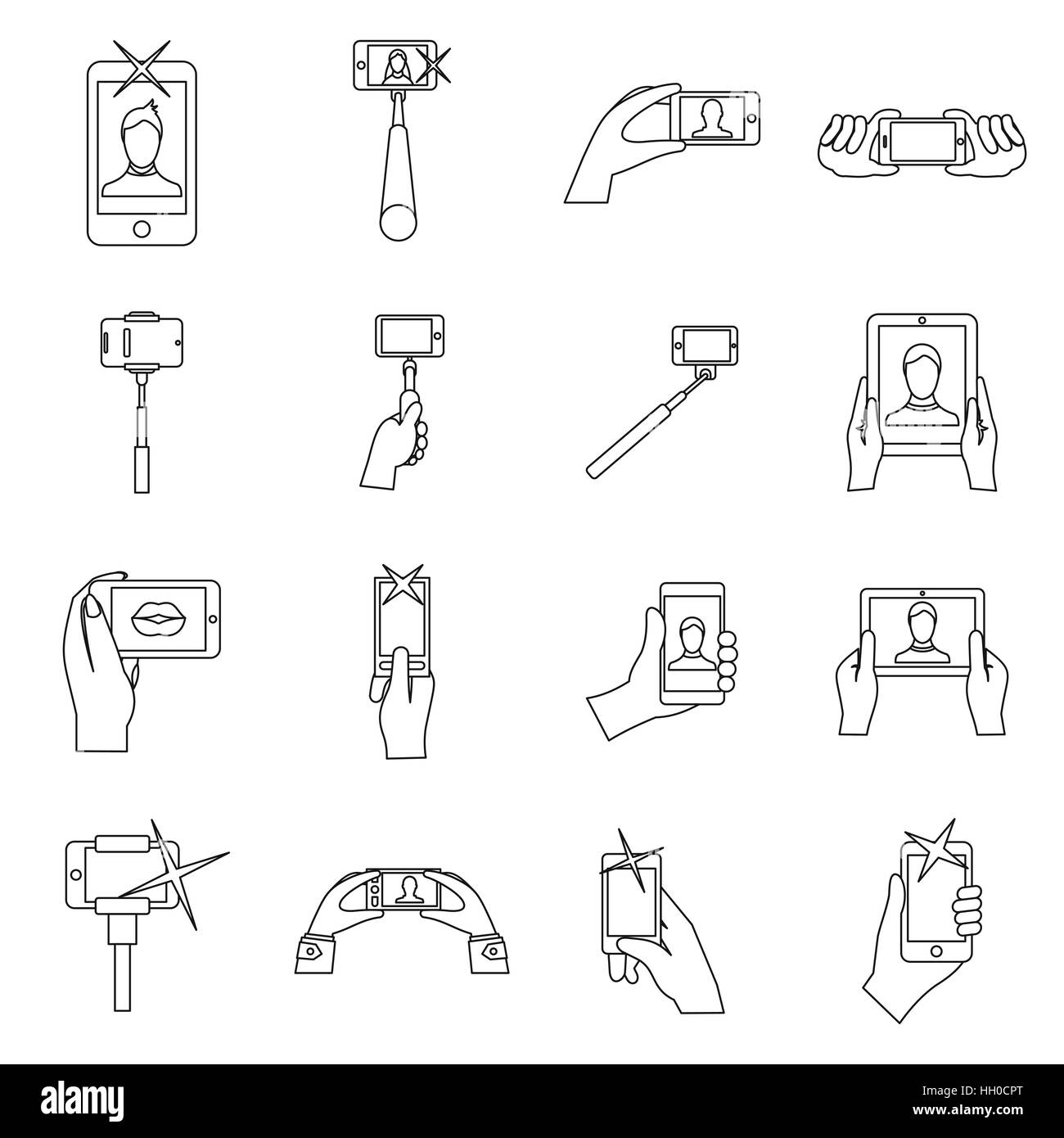 Selfie icons set, outline style Stock Vector Image & Art - Alamy