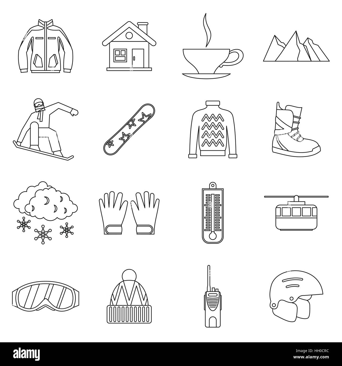 Snowboard icons set outline Cut Out Stock Images & Pictures - Alamy