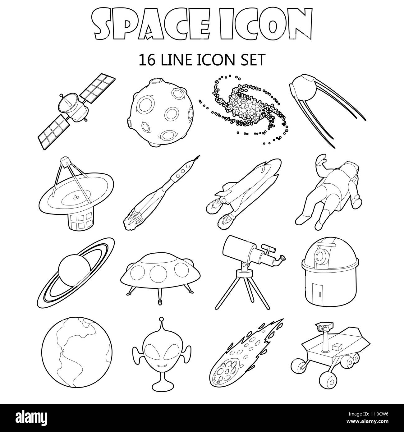 Space icons set in outline style Stock Vector Image & Art - Alamy
