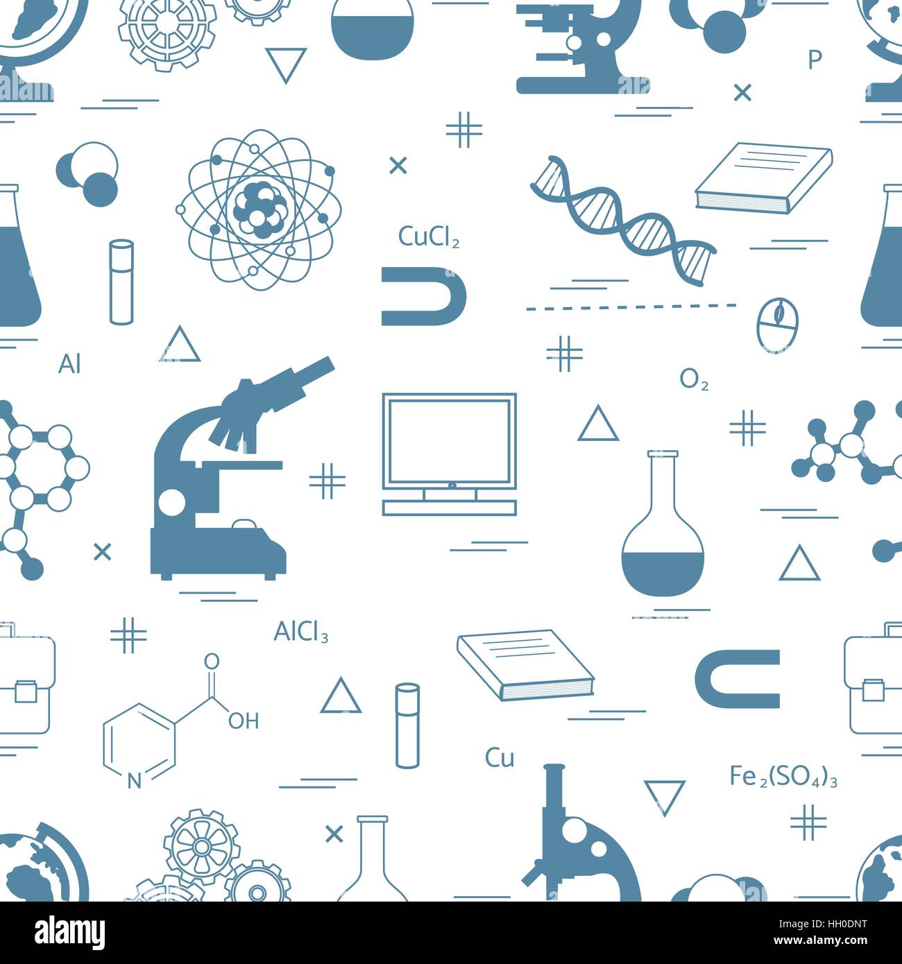 Seamless pattern with variety scientific, education elements: globe ...