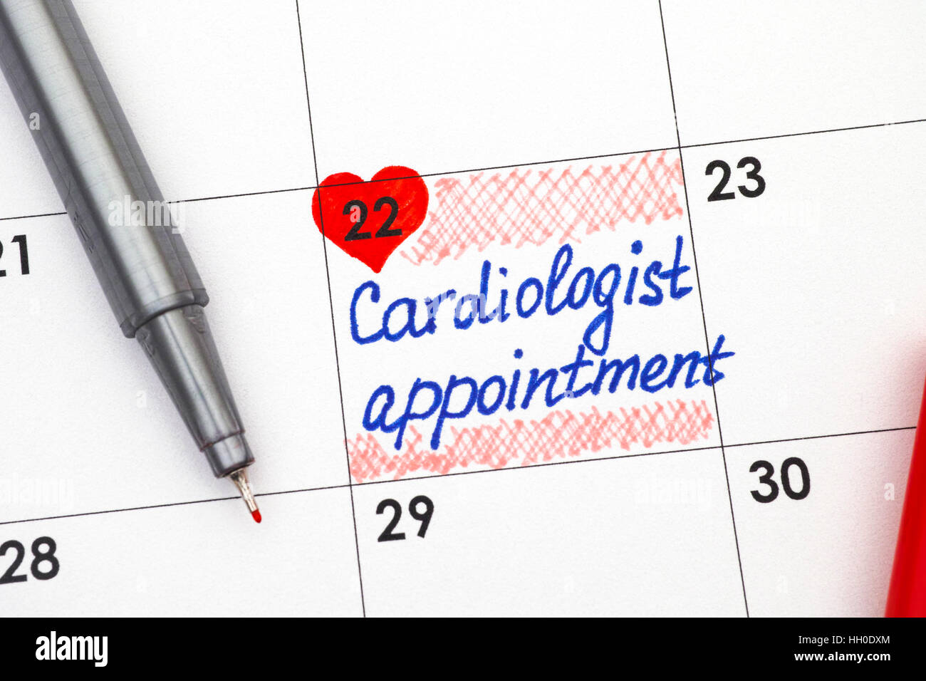 Reminder Cardiologist Appointment in calendar with red pen Stock Photo ...