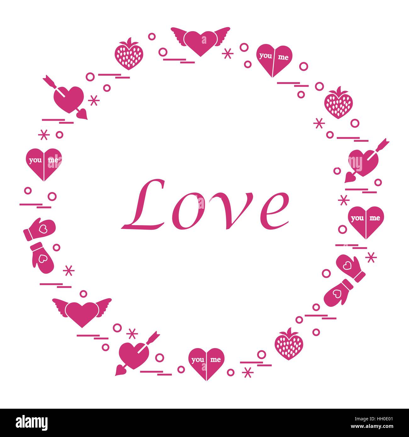 Cute vector illustration with different romantic symbols arranged in a ...