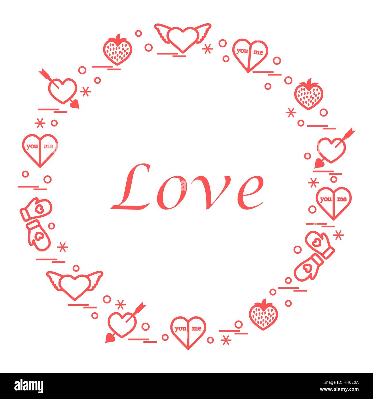Cute vector illustration with different romantic symbols arranged in a ...