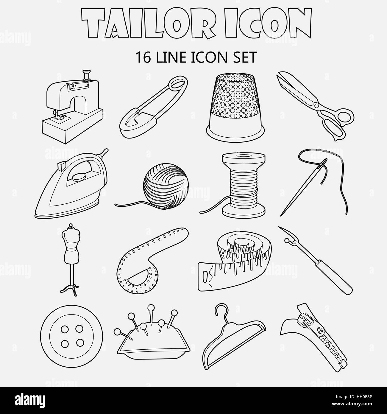 Tailor icons set , outline style Stock Vector Image & Art - Alamy