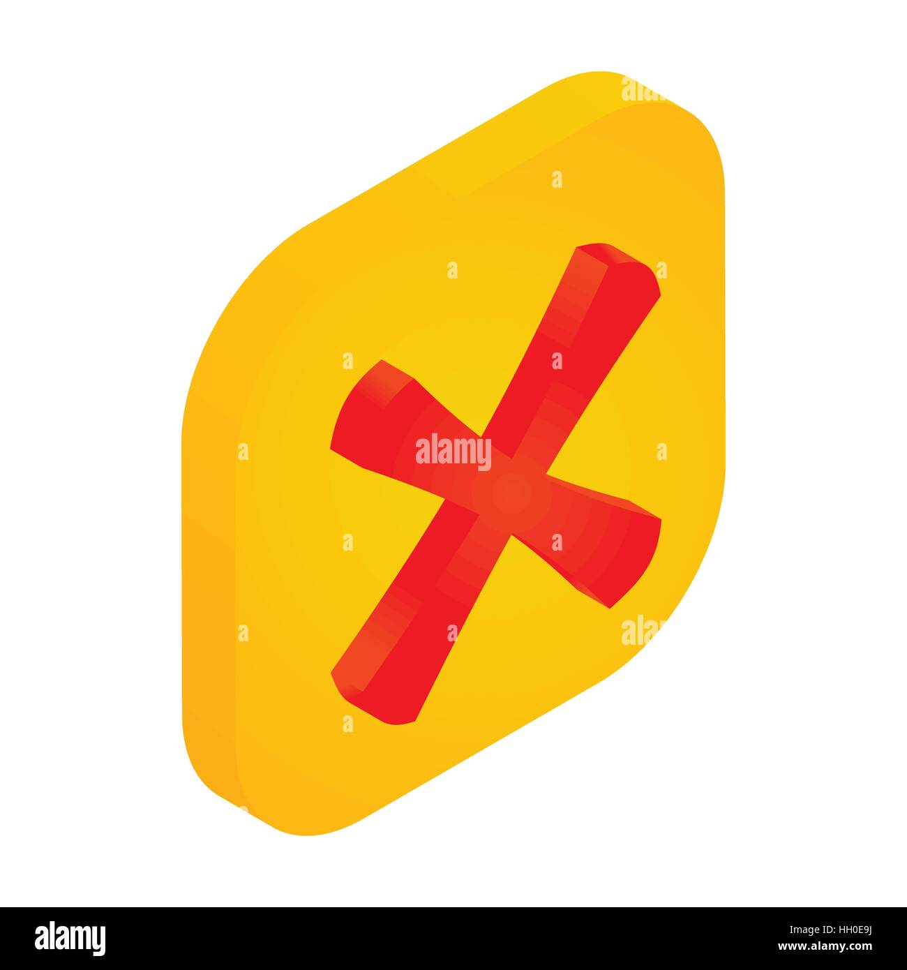 Yellow button with cross icon, isometric 3d style Stock Vector Image ...