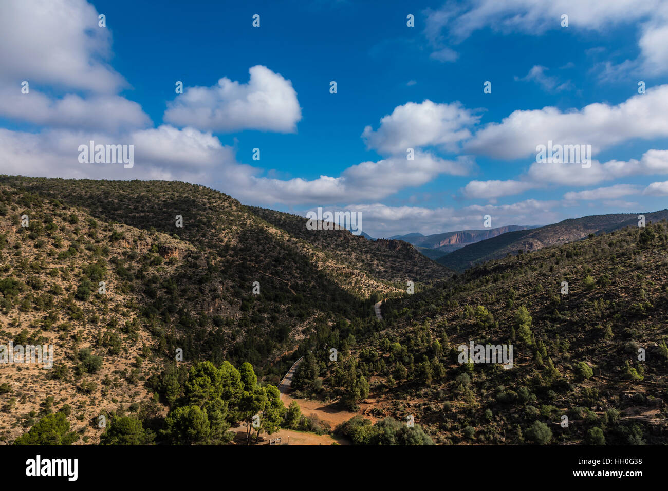 A road through mountains of taforalt east morocco, from top of grotte ...