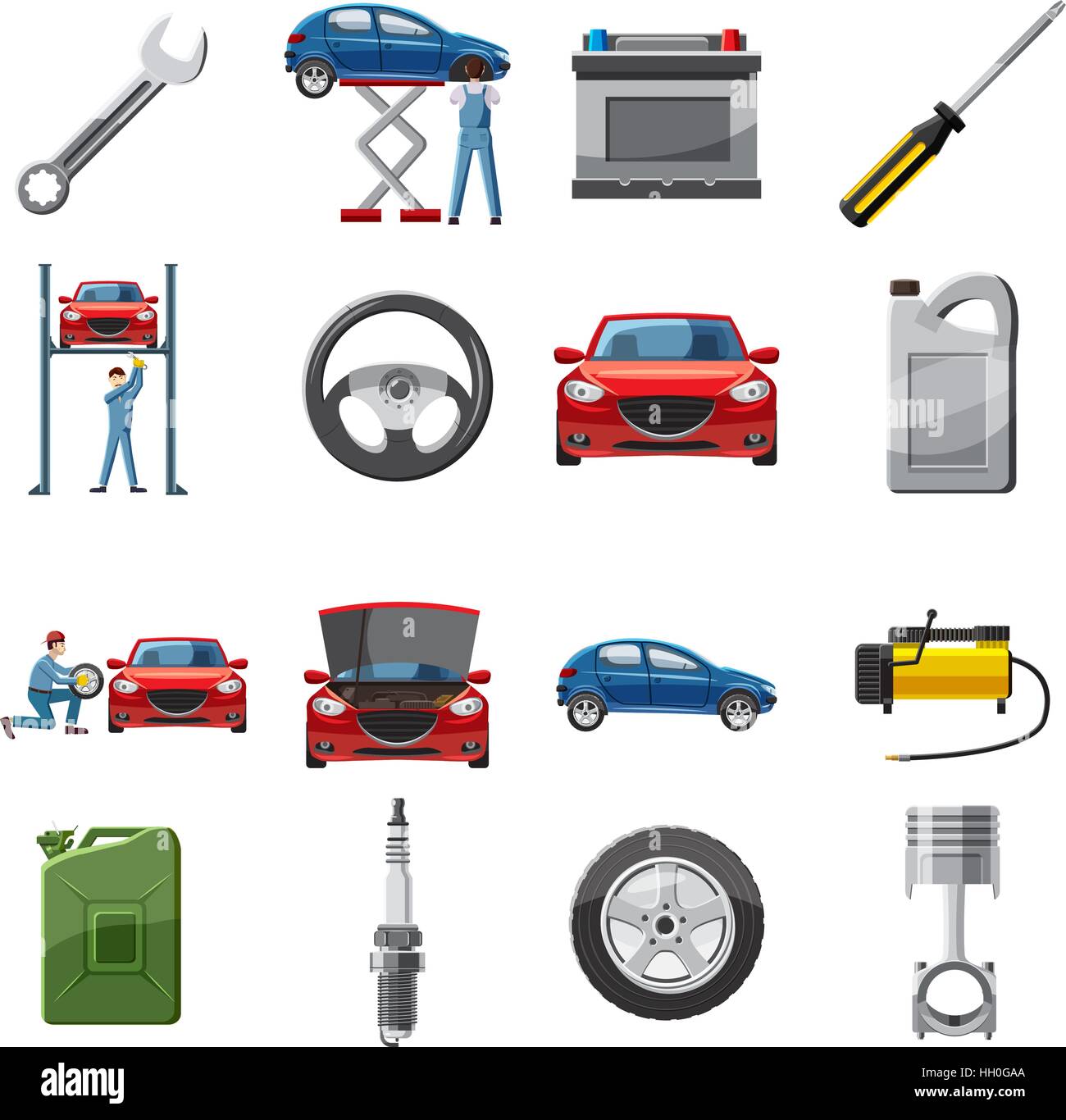 Car service icons set in cartoon style Stock Vector Image & Art - Alamy