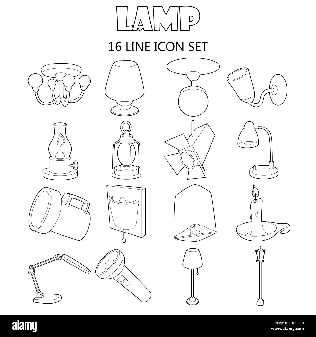 Lamp icons set, outline style Stock Vector Image & Art - Alamy