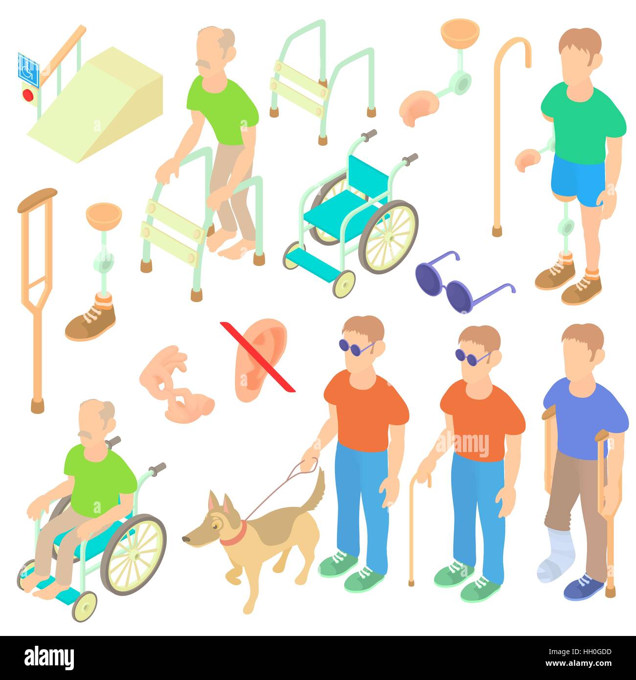 Disabled people care icons set, isometric 3d style Stock Vector Image ...