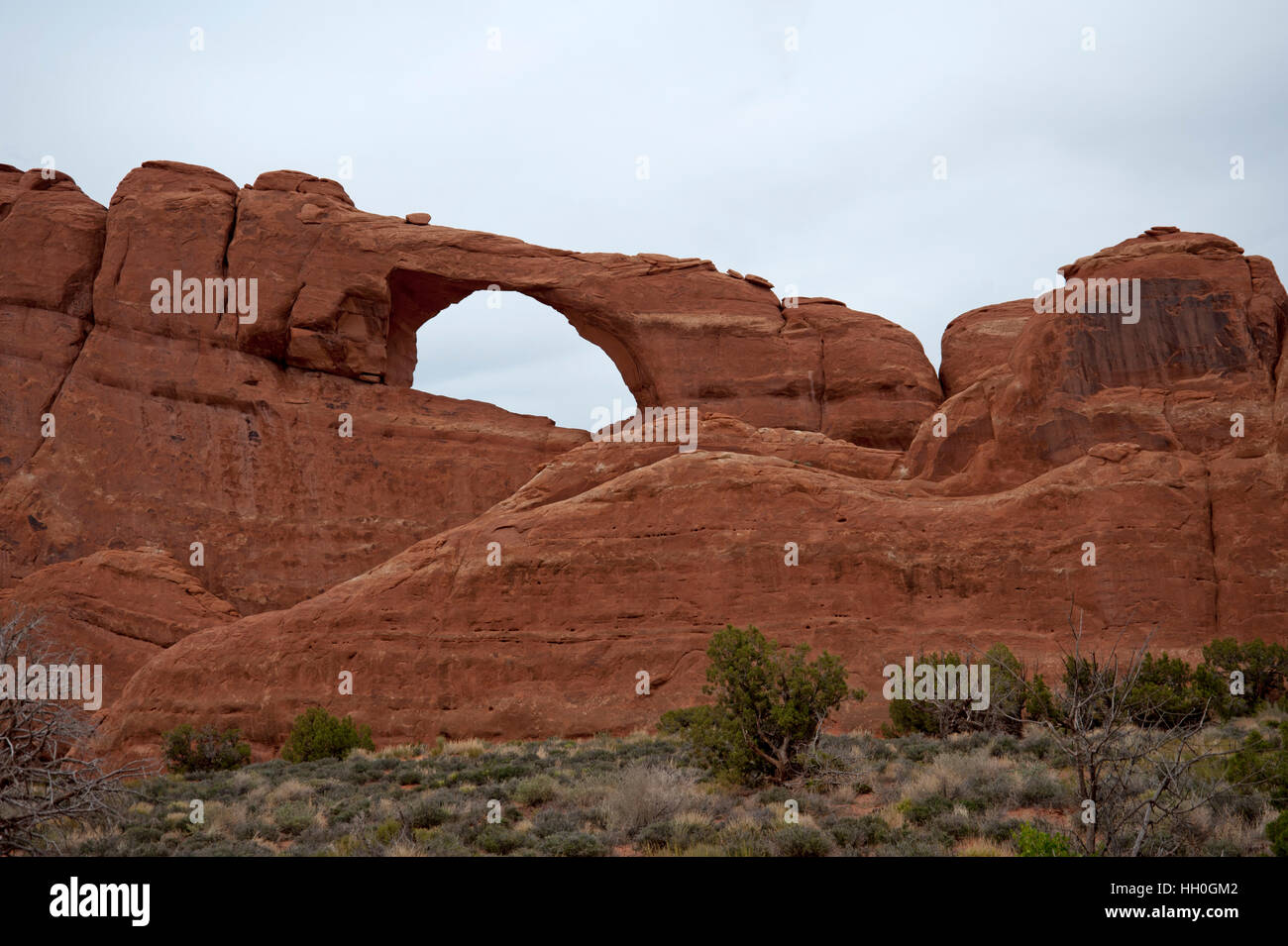 Skyline Arch in Arches National Park, red sandstone rock where erosion ...