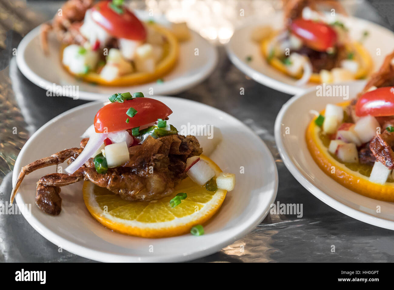Soft shell crab canapes tapas and cocktail Stock Photo - Alamy