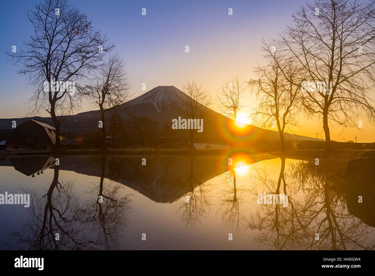 Mount Fuji Fujisan sunrise at Fumoto Japan Stock Photo - Alamy