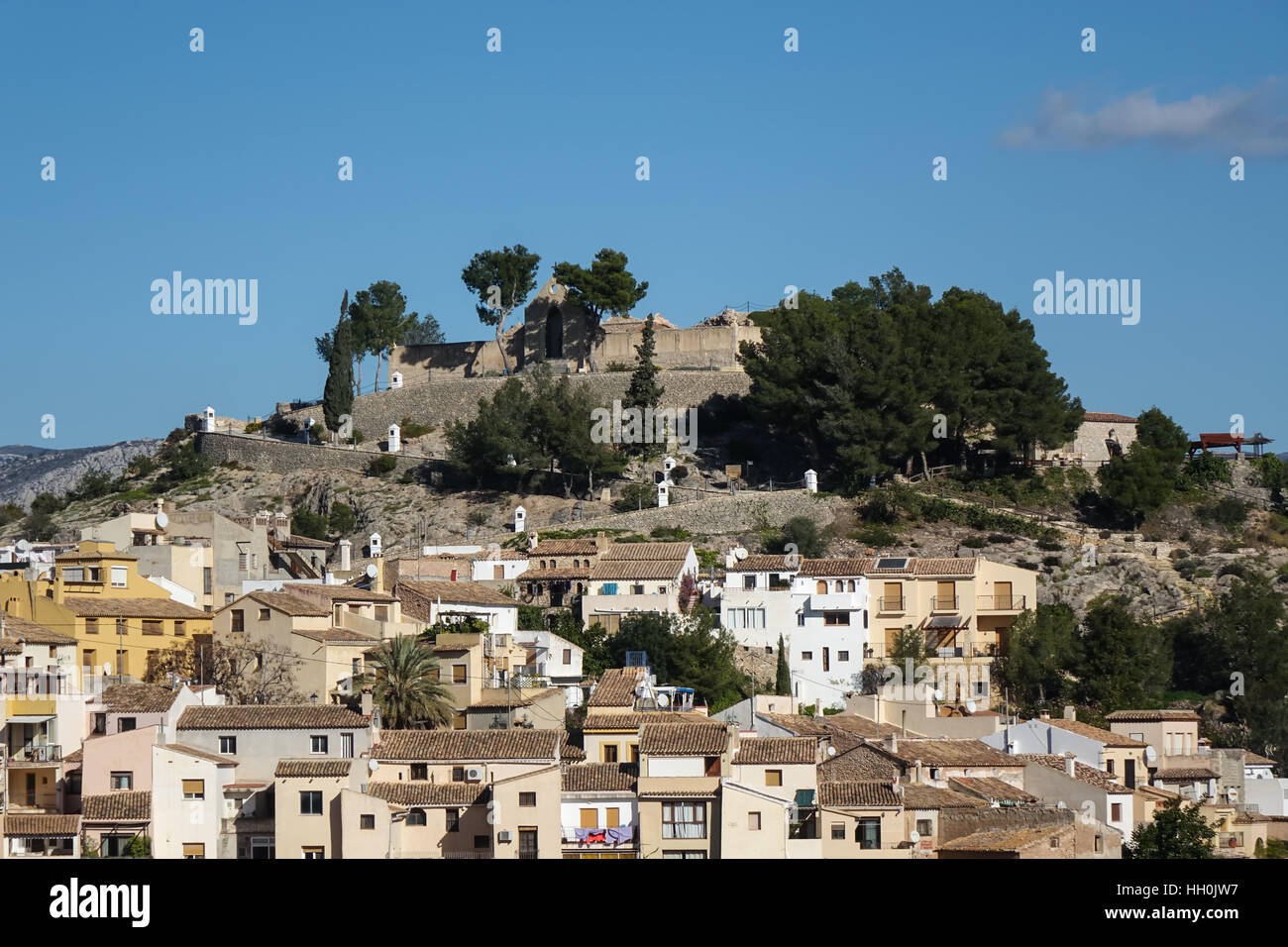 Polop, Alicante Province, Spain view from afar of hilltop fortress and ...