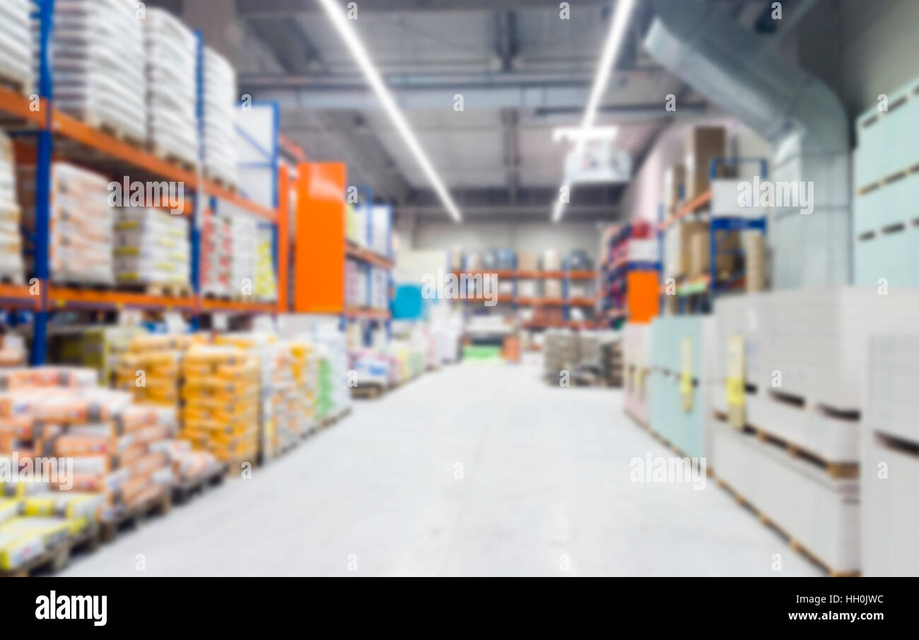 Construction store warehouse, abstract blurred image Stock Photo - Alamy