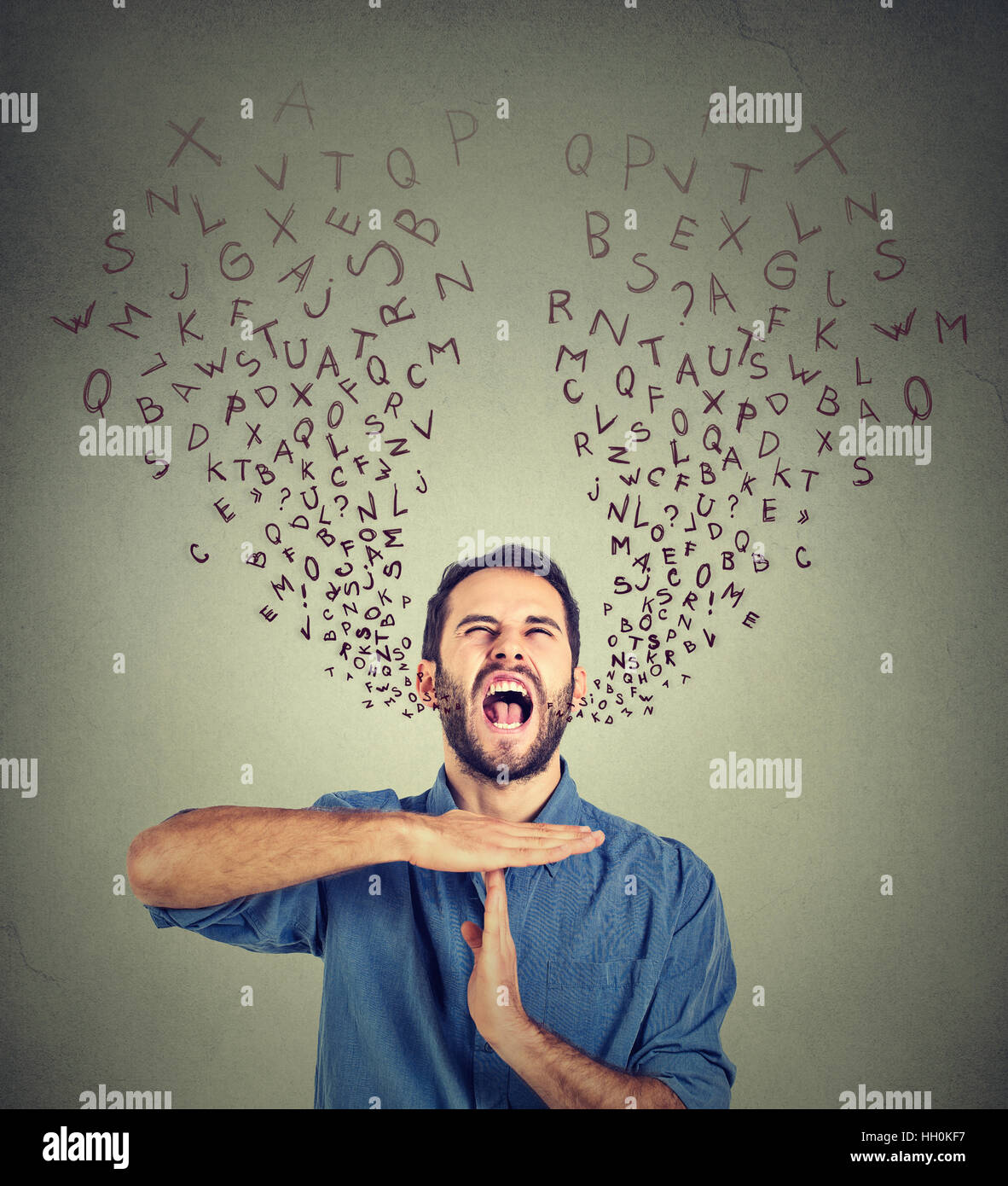 man showing time out gesture frustrated screaming alphabet letters ...