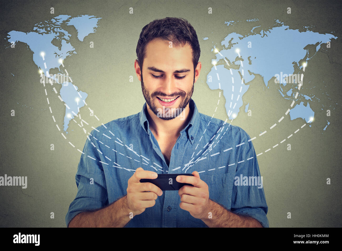 Modern communication technology mobile phone high tech web connection ...