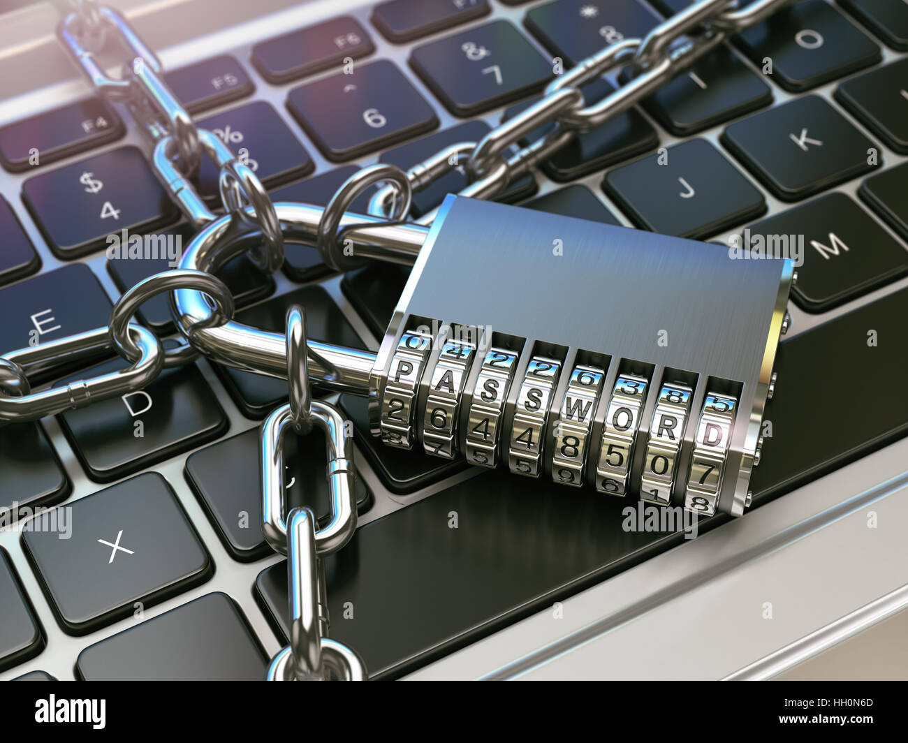 Password. Computer security or safety concept. Laptop keyboard with ...