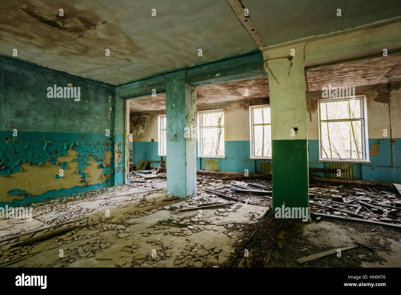 The Ruined Hall Of Abandoned Rural School After Chernobyl Disaster In ...