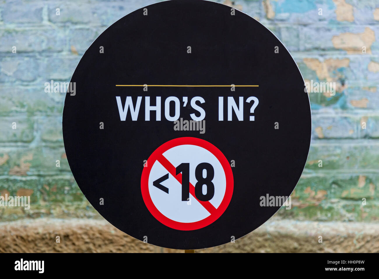 Round sign. Round sign for the adult people before the party Stock ...