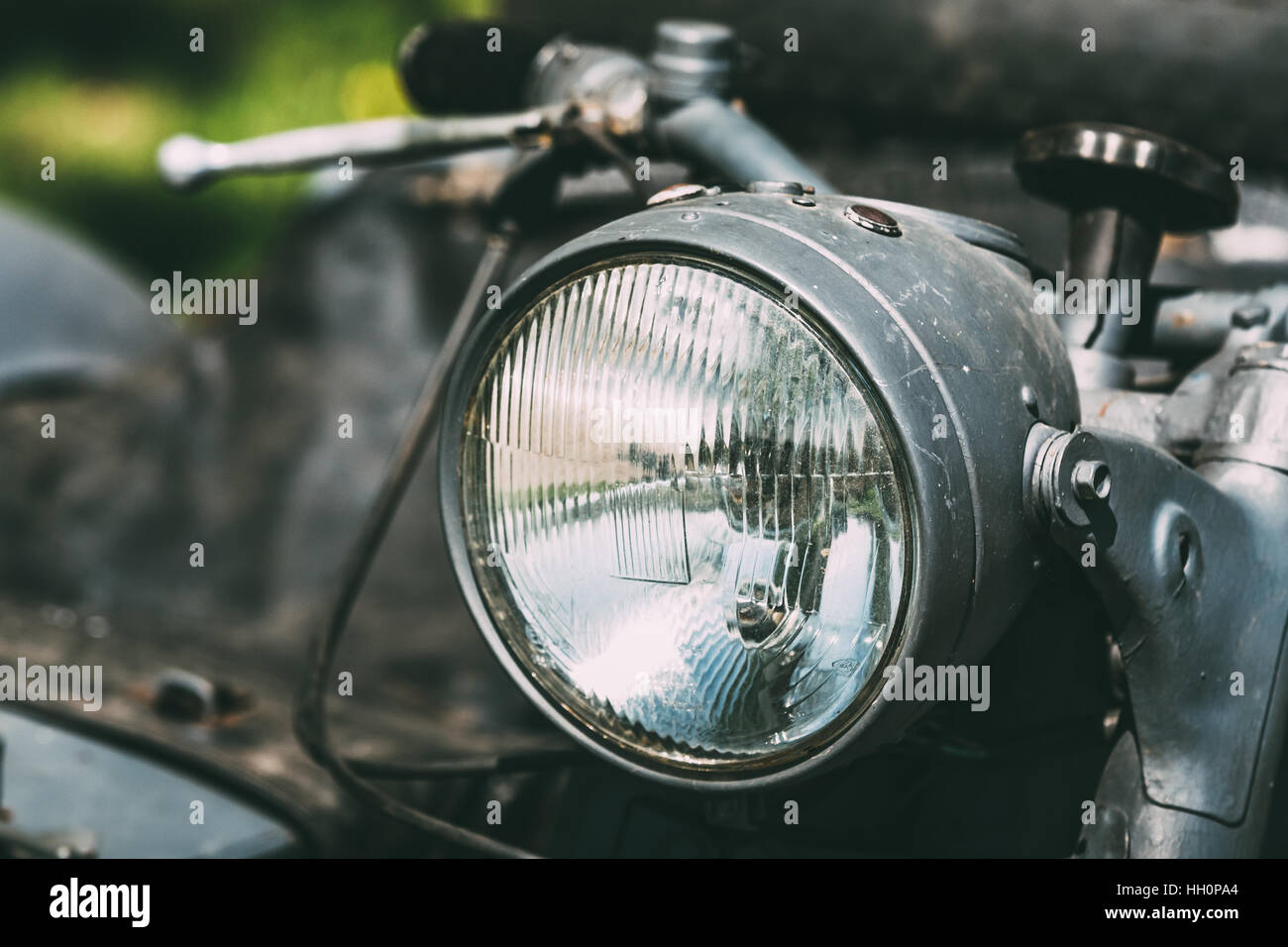 Close View Of Headlight Of The Old Rarity Gray Tricar Or Three-Wheeled ...