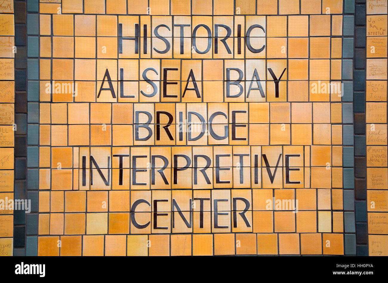Museum sign, Historic Alsea Bay Bridge Interpretive Center, Waldport ...