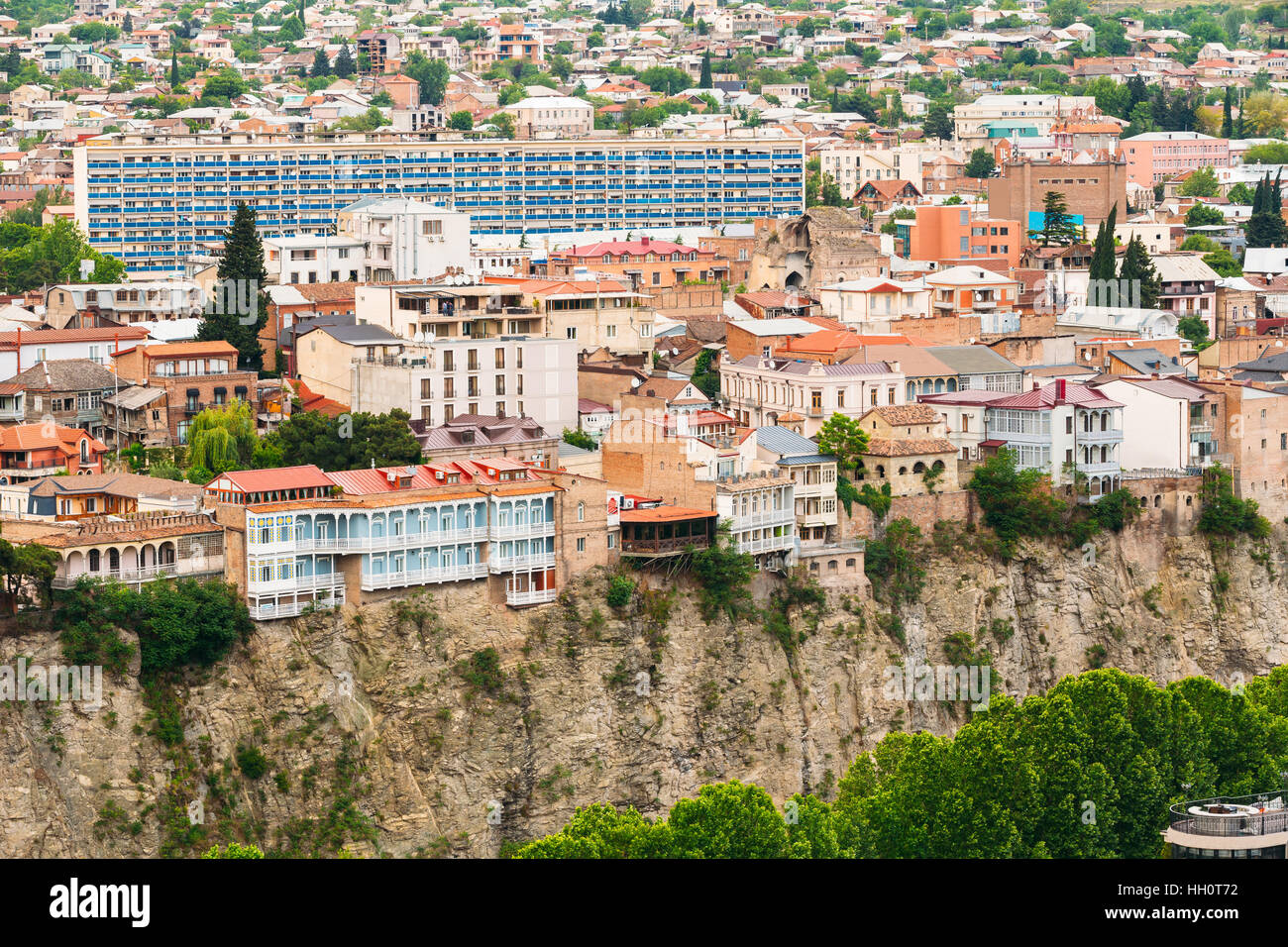 Top View Of The Metekhi Cliff, Colorful Buildings Of Its Surroundings ...