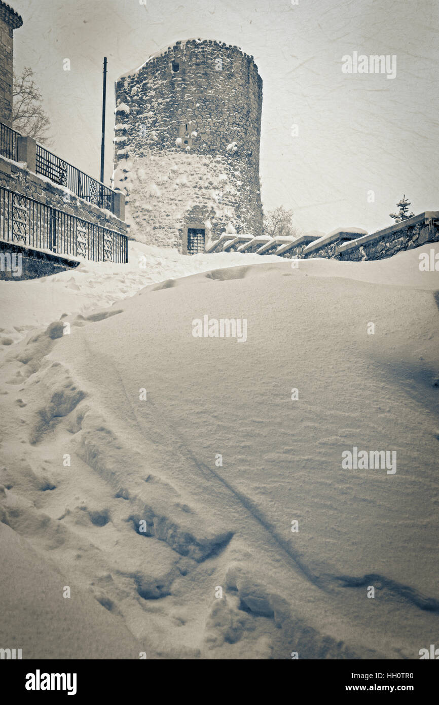 medieval tower with snow Stock Photo - Alamy