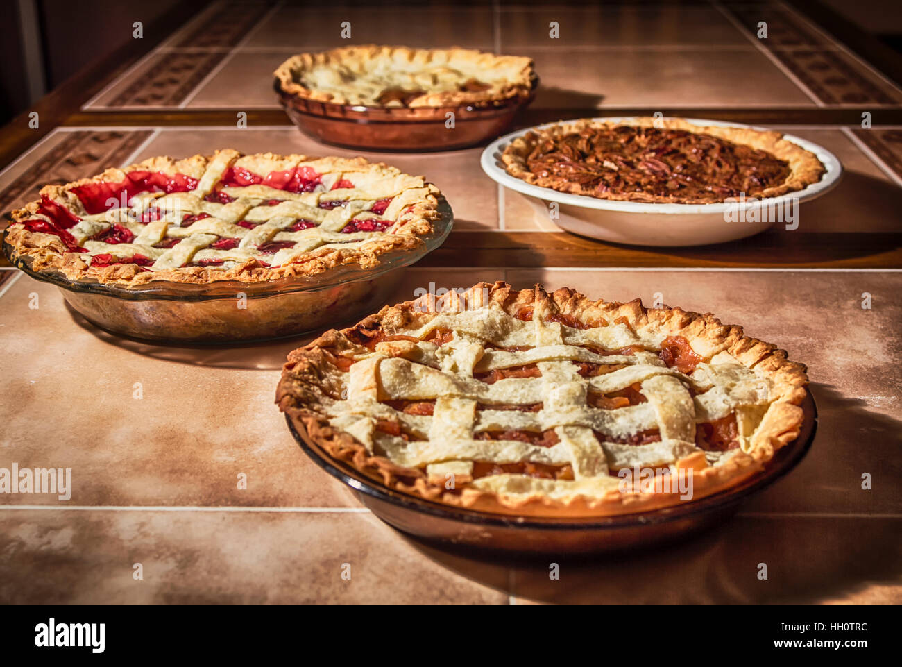 Assortment of pies on dinner table ready for Christmas dinner Stock ...