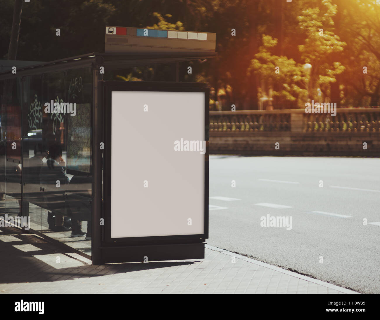 City bus stop with empty mock up banner for your advertising, blank ...