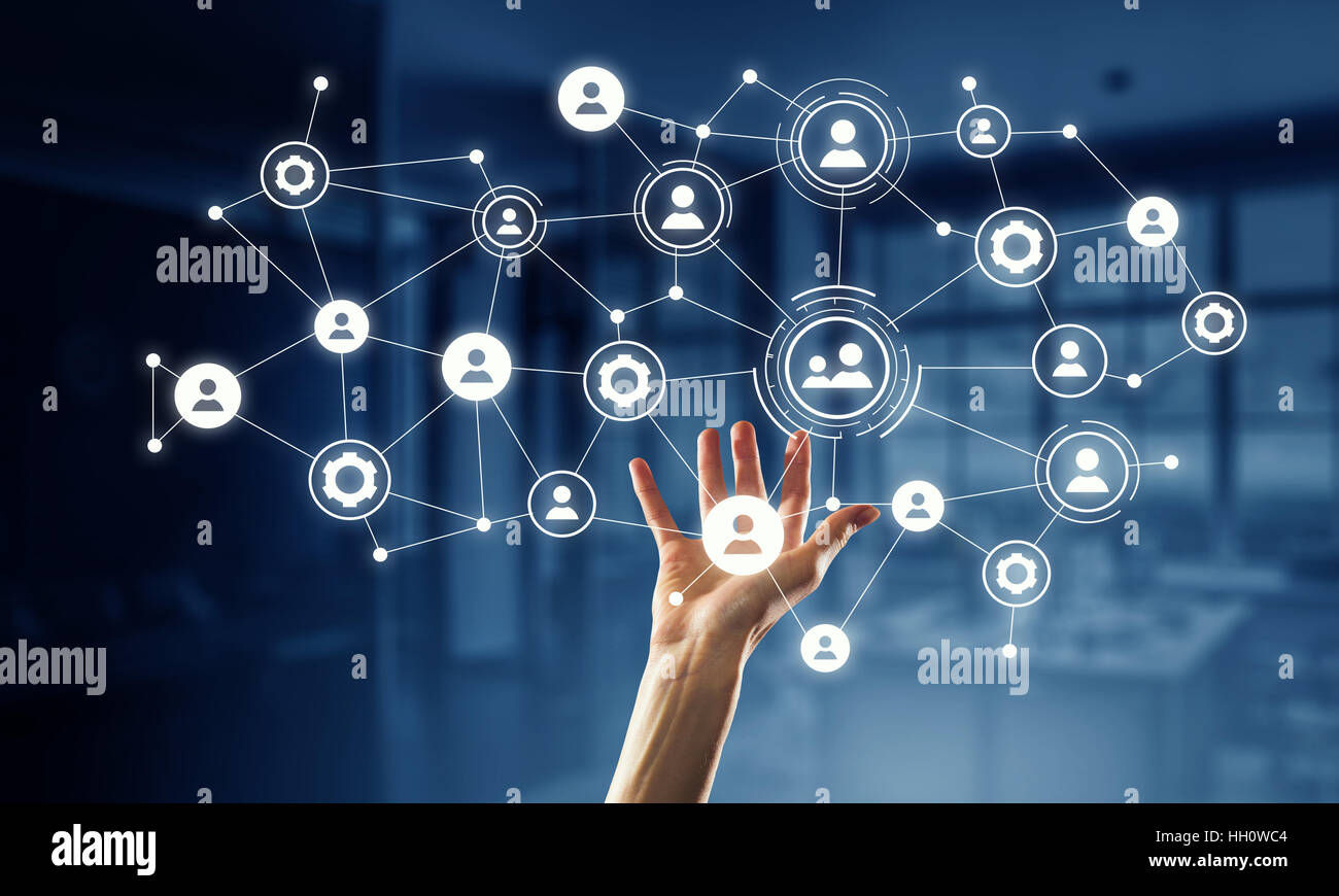 Woman hand showing in palm digital connection concept. 3D rendering ...