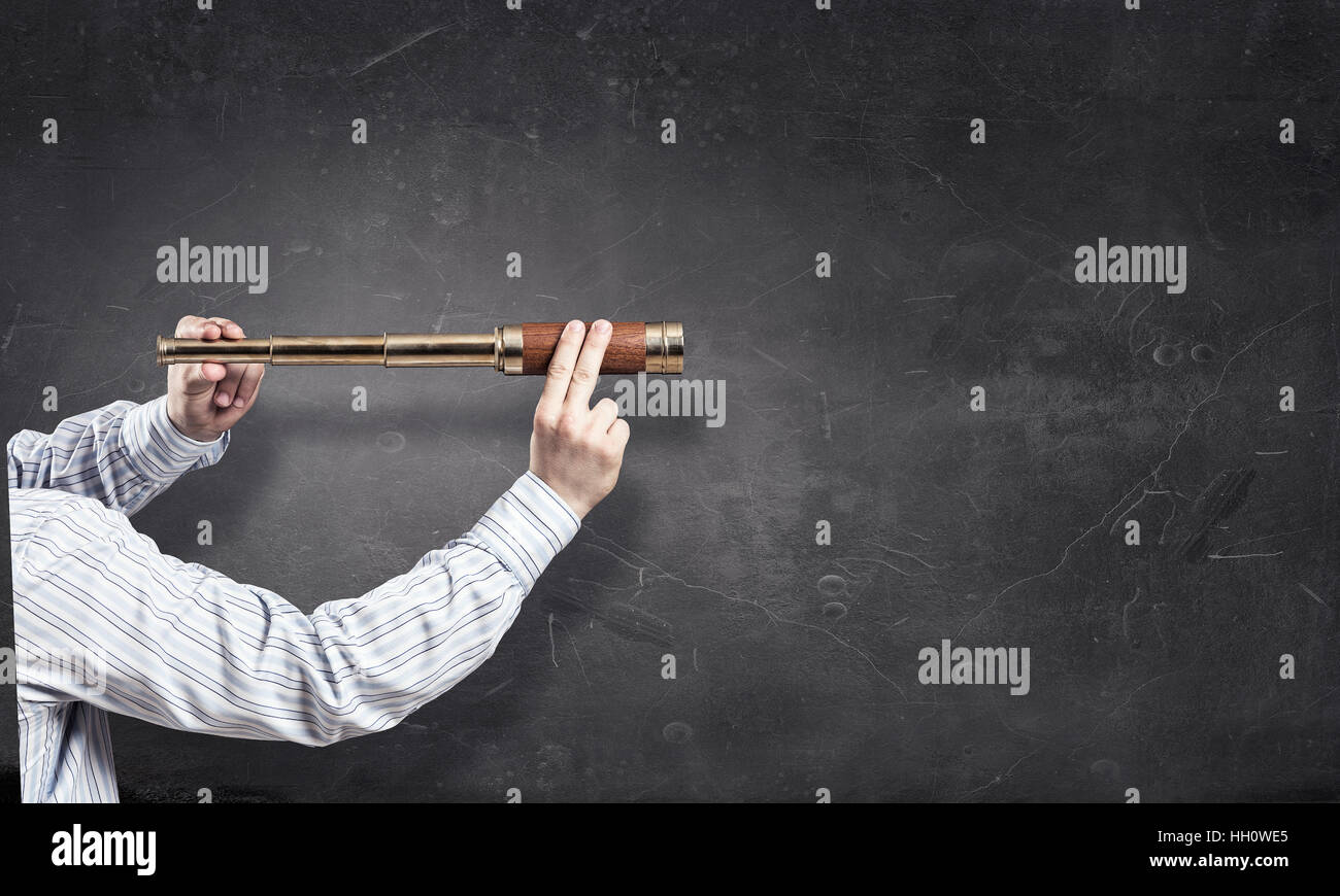 Old telescope close up in person hand Stock Photo - Alamy