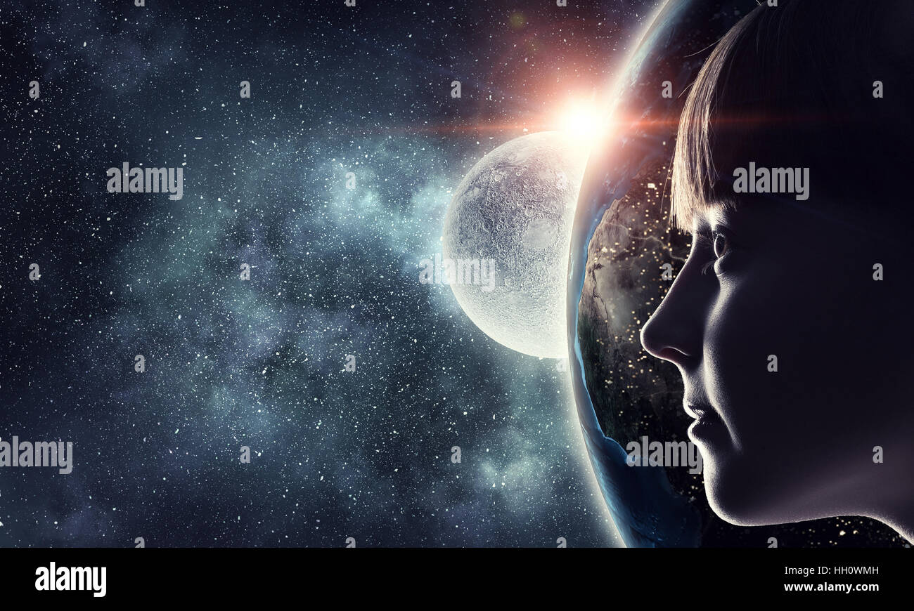 Profile image of cute girl and night sky background. Elements of this ...
