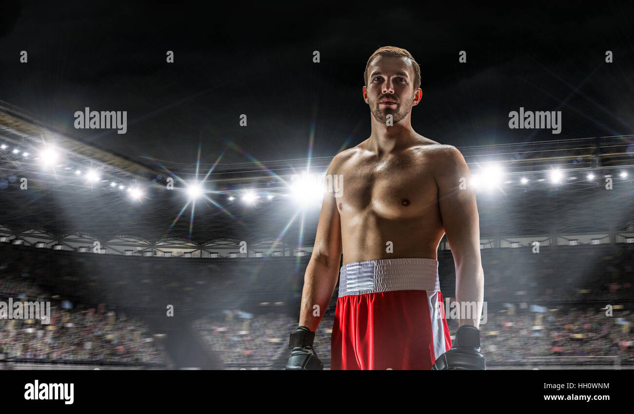 Professional box fighter on grand arena. Mixed media Stock Photo - Alamy