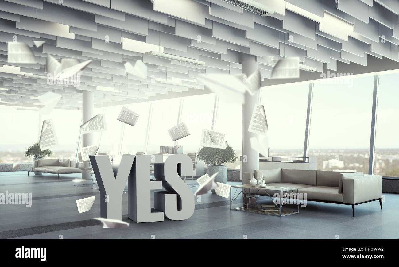 Word YES in modern office interior. Mixed media Stock Photo - Alamy