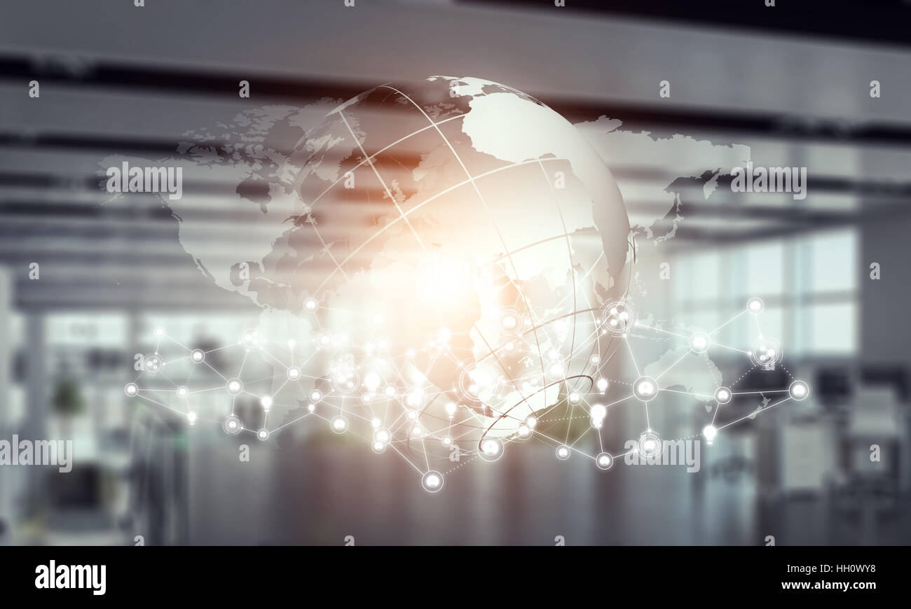 Modern office interior and social connection lines. 3D rendering Stock ...