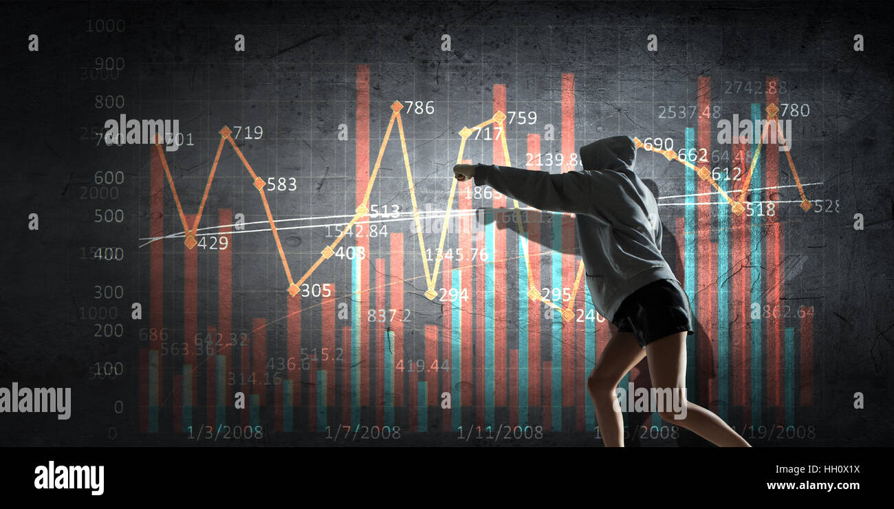 Young woman boxing against graphs background. Mixed media Stock Photo ...