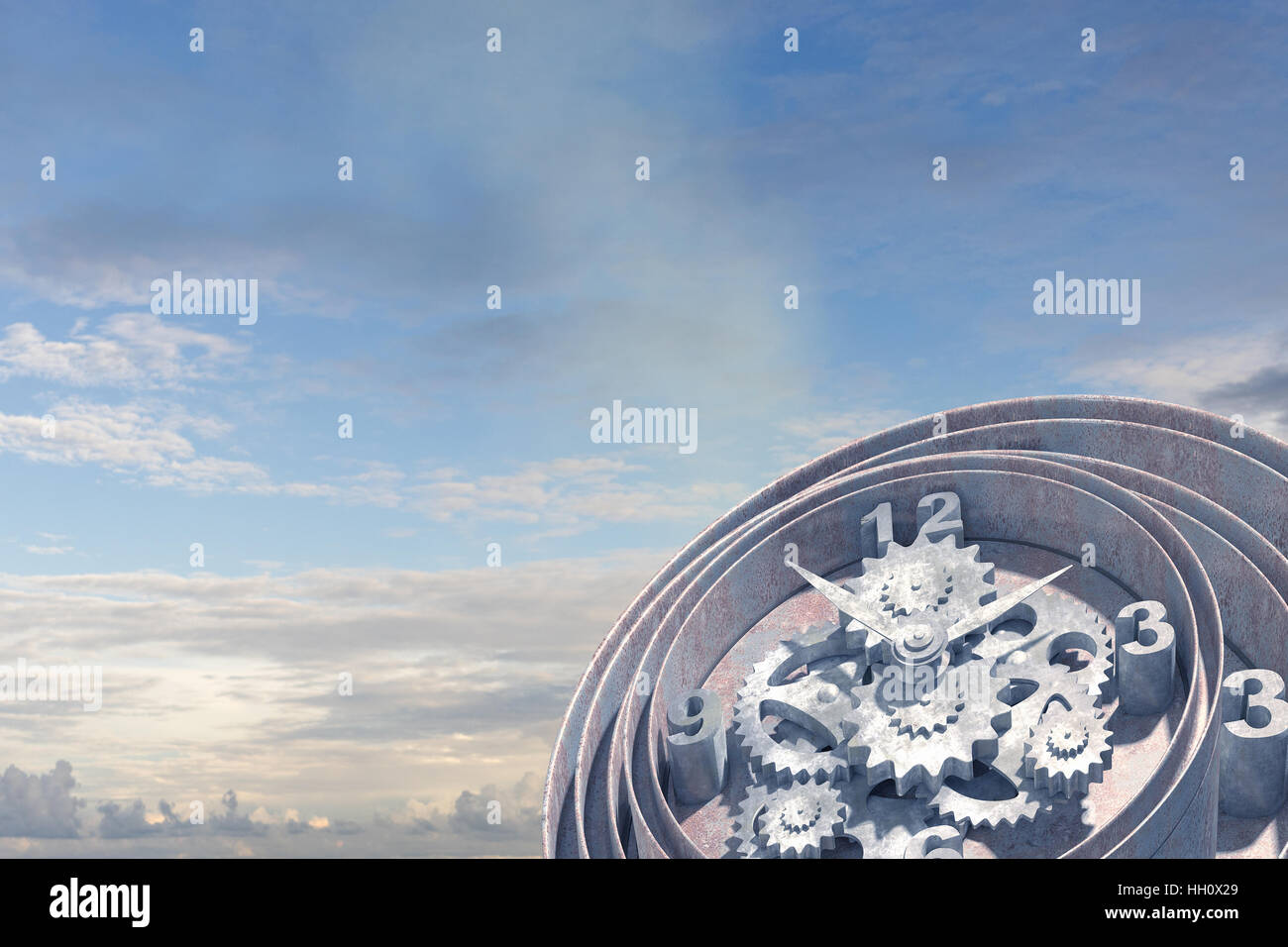 Time concept image with old clock mechanism against nature background ...