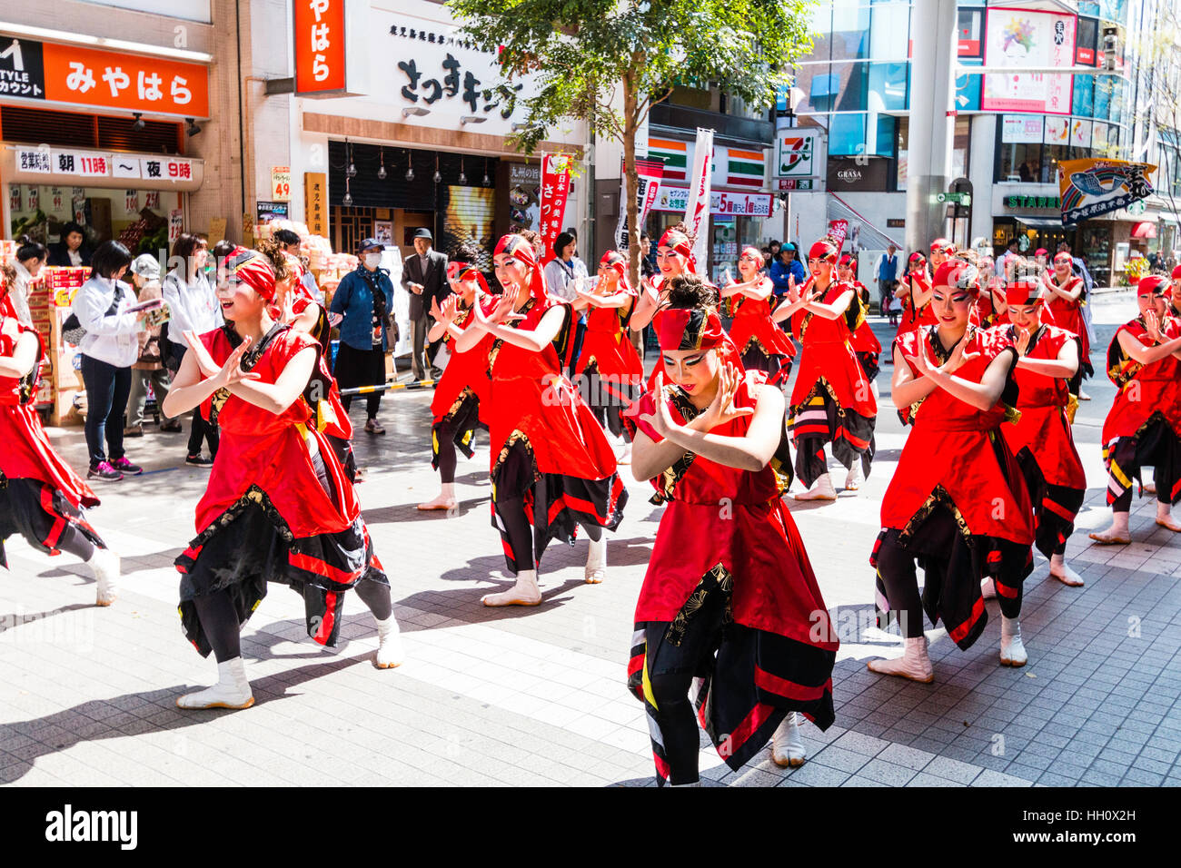 Japanese Yosakoi Dance Festival. Female team of young women performing ...