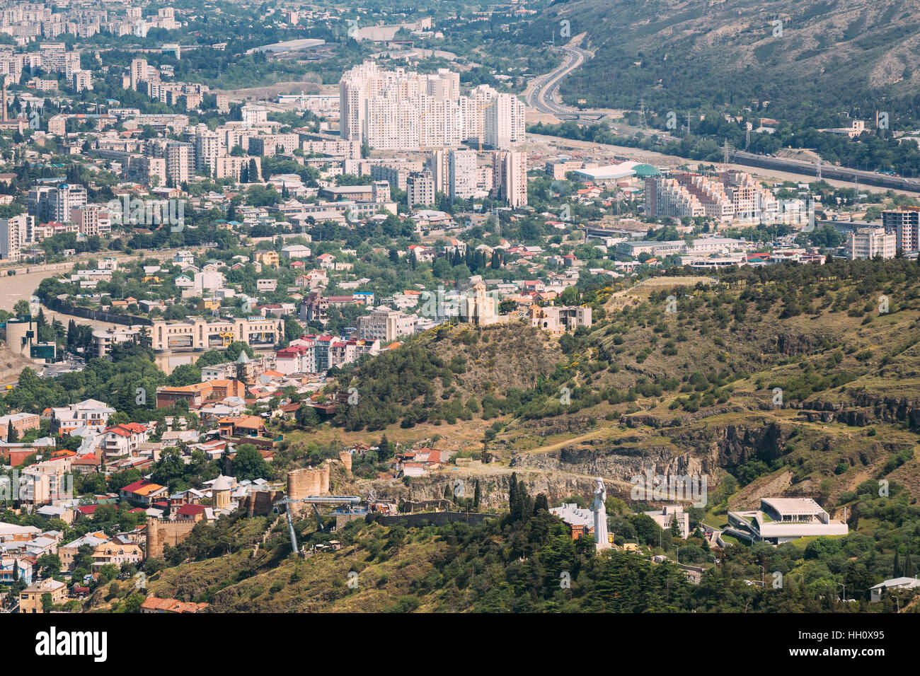 Tbilisi Georgia. Aerial View Of City With Famous Landmarks: Kartlis ...