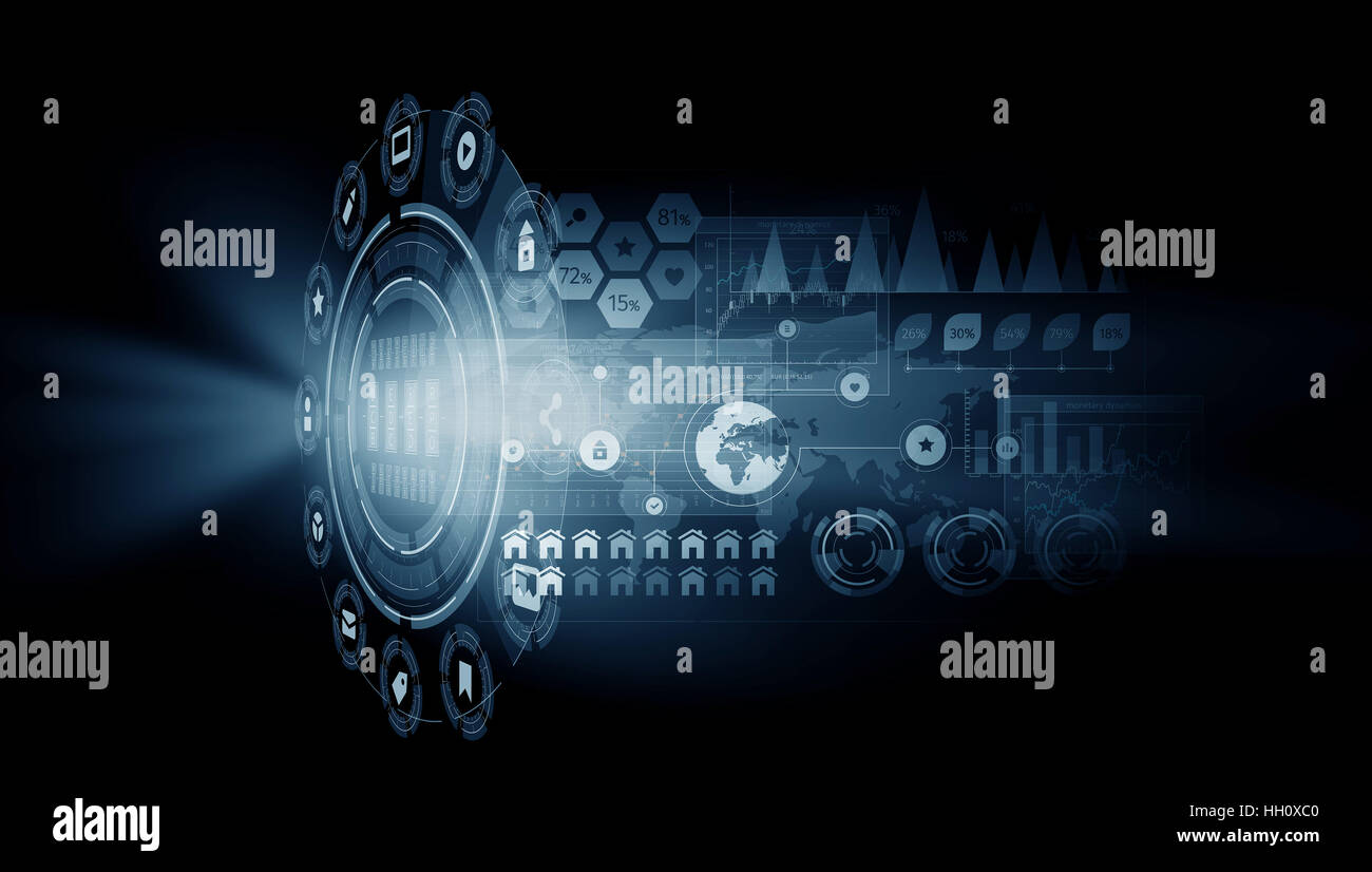 Digital media background image with icons and infographs Stock Photo ...