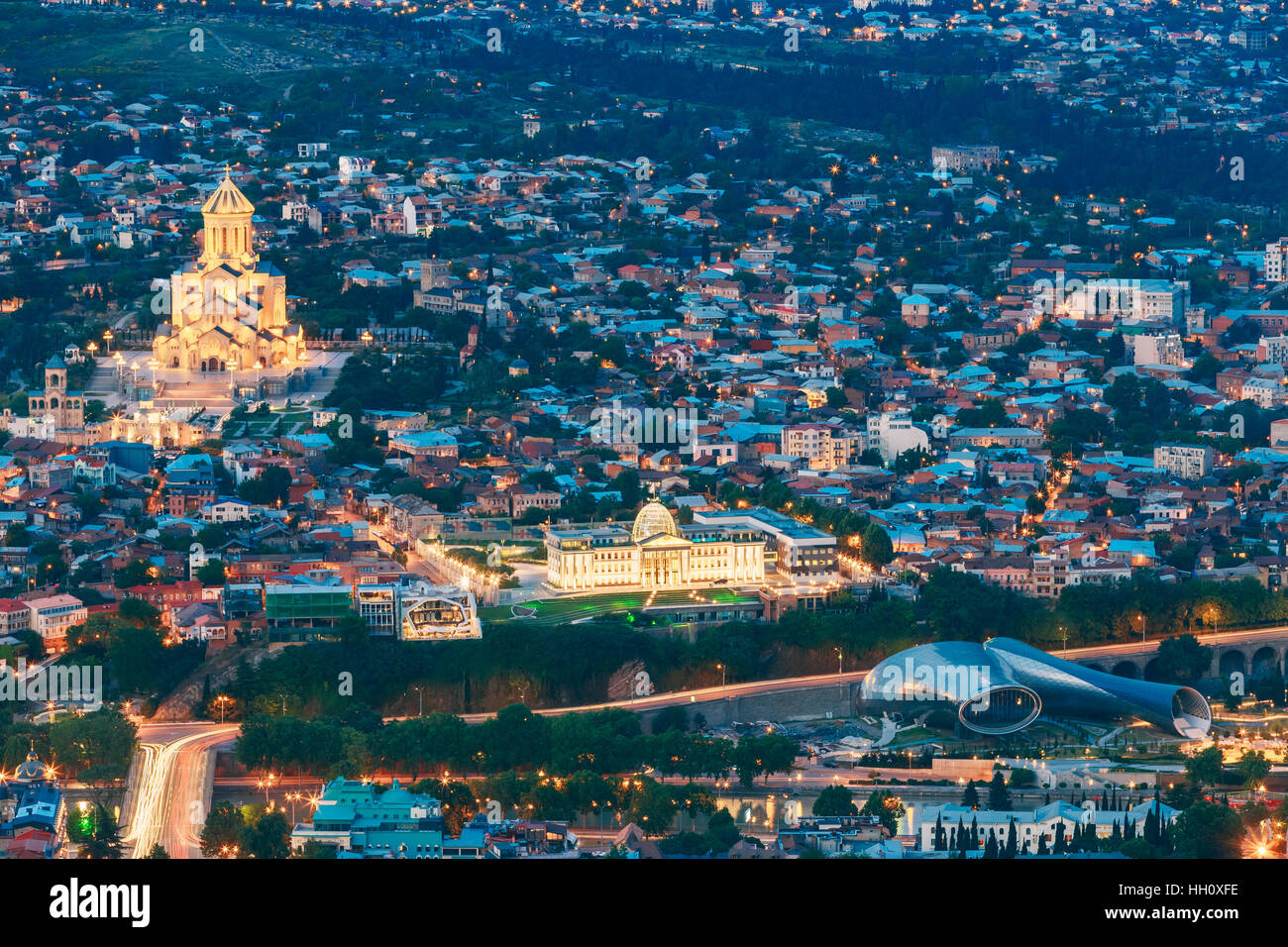 Tbilisi, Georgia. Scenic Aerial Cityscape With Famous Landmarks In ...