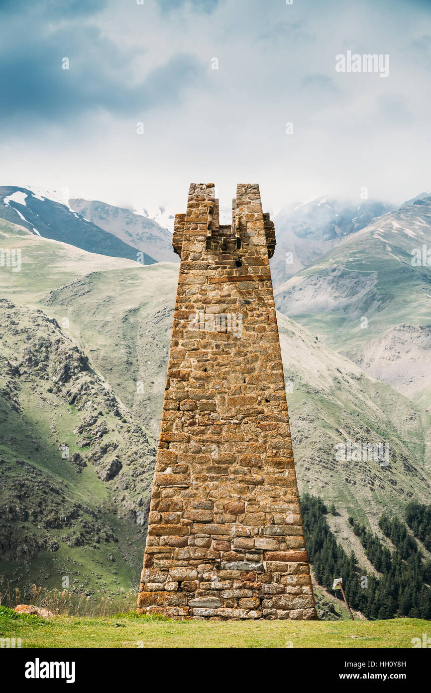 Ancient Old Stone Watchtower On Mountain Background In Sioni Village ...