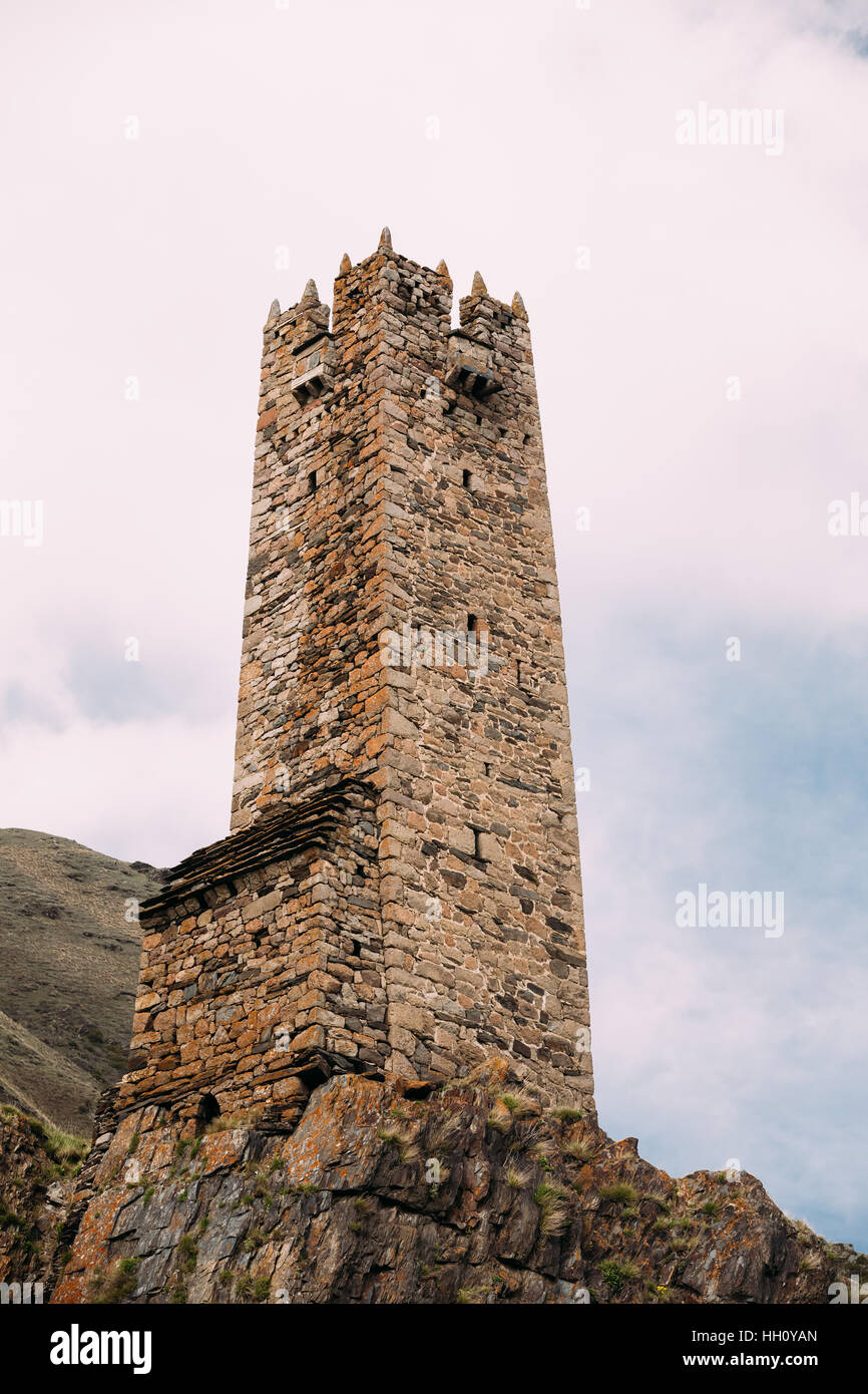 Ancient Old Stone Watchtower On Sky Background In Pansheti Village ...
