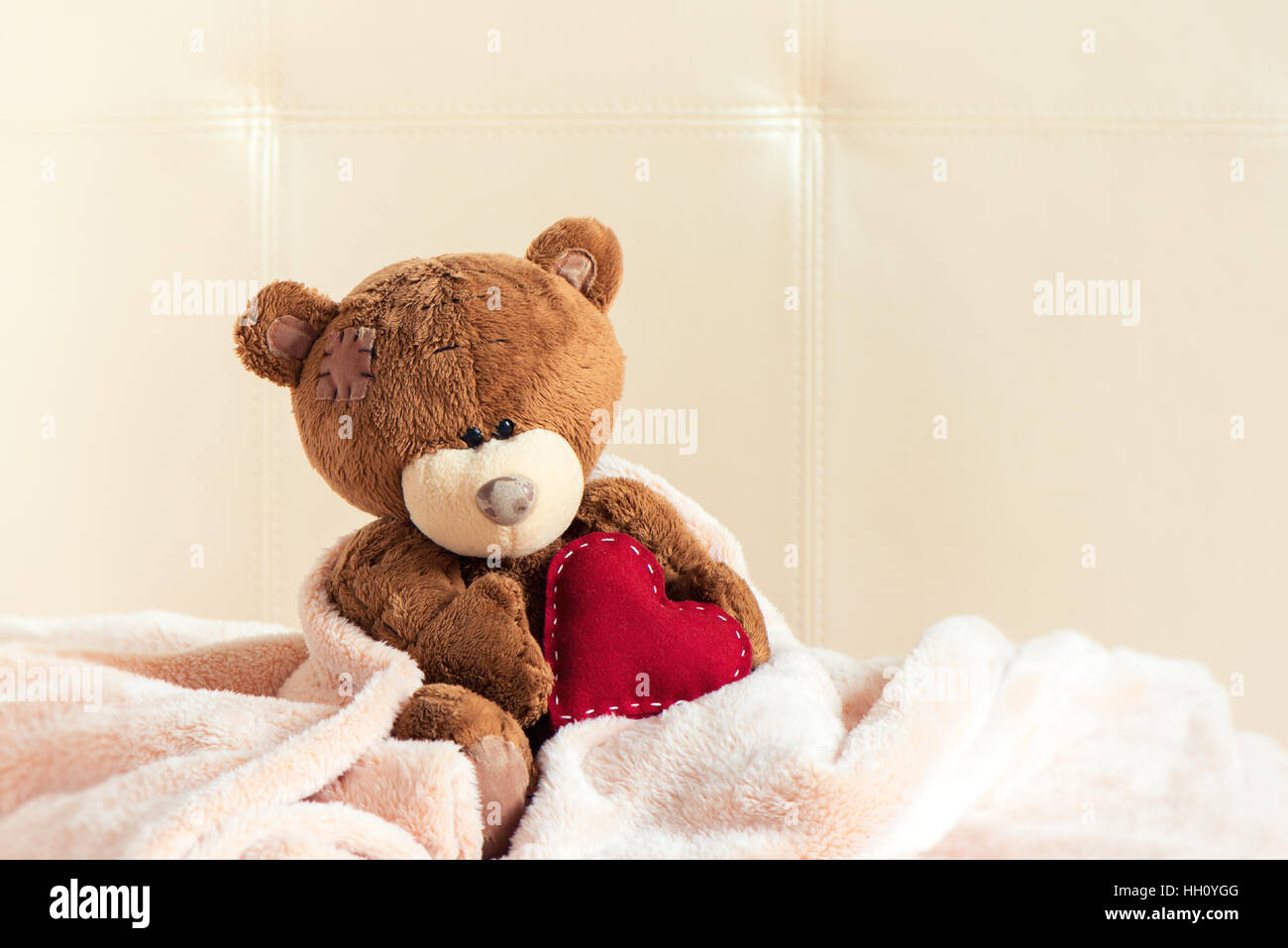 Teddy Bear with Red Heart, copy space, vintage retro tint - Valentine ...