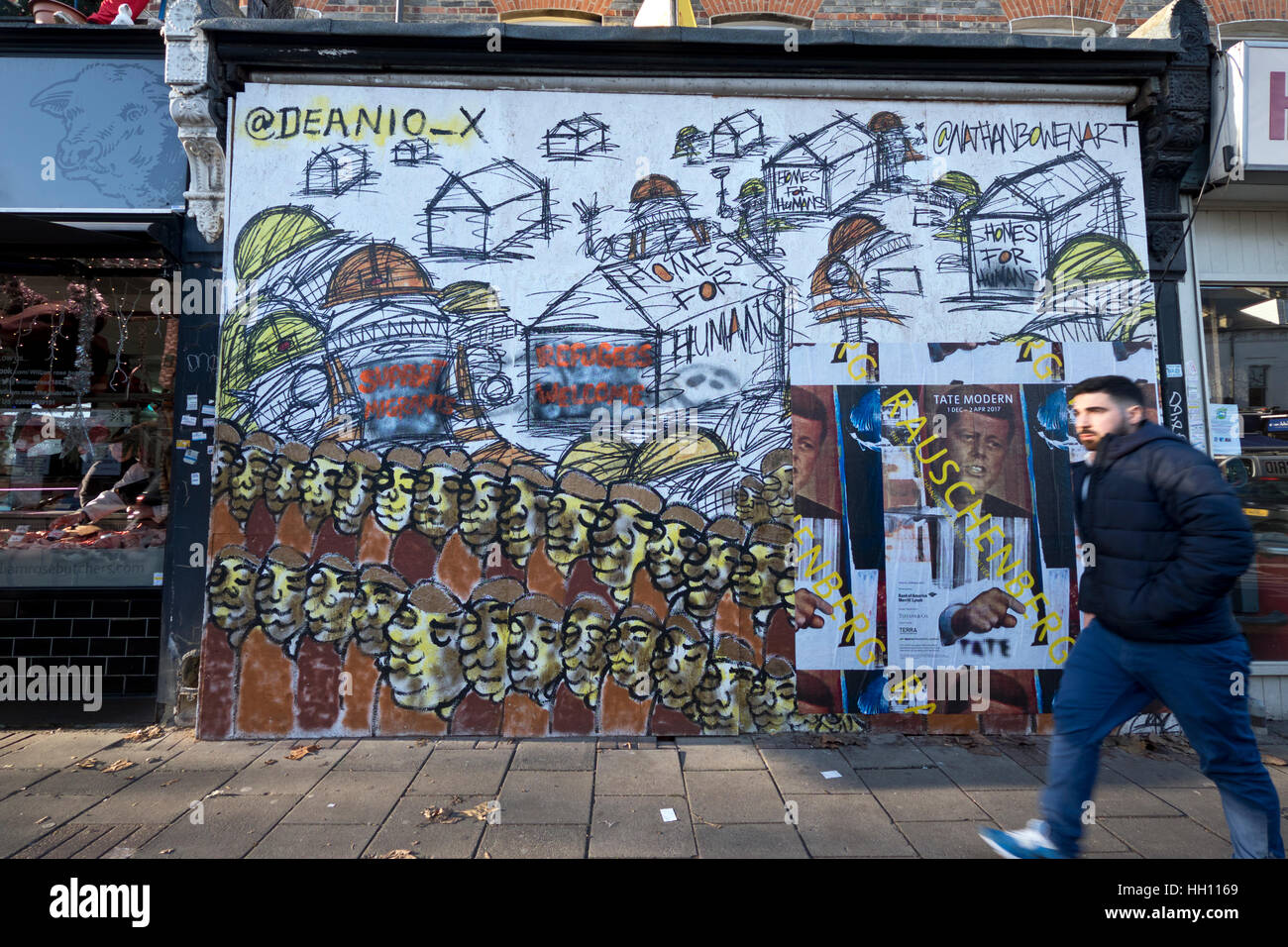 Street art / graffiti in East Dulwich by Nathan Bowen re Refugees ...