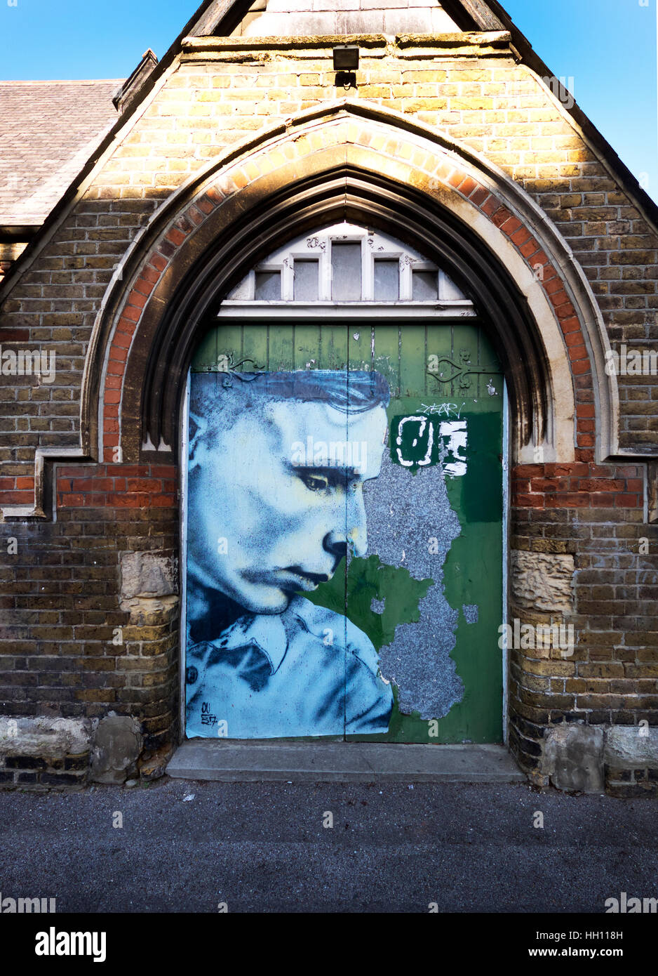 Street art / graffiti mural in East Dulwich on door of church Stock ...