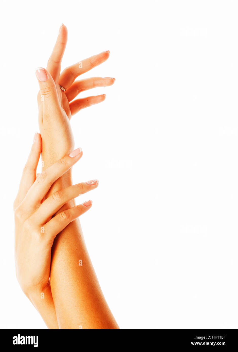 beauty delicate hands with manicure holding flower lily close up Stock ...