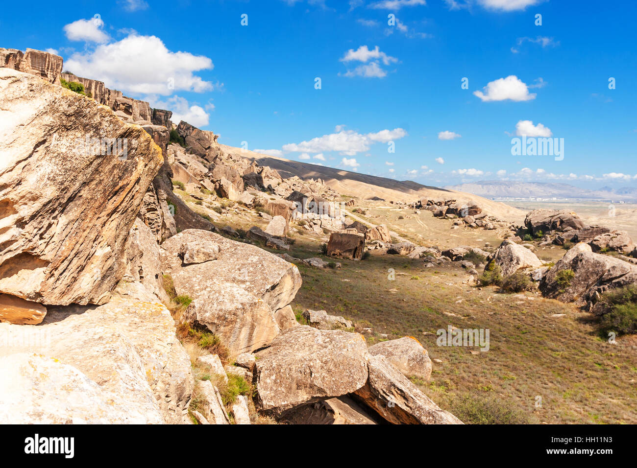 Rock formations, caves and ancient petroglyphs at Gobustan National ...