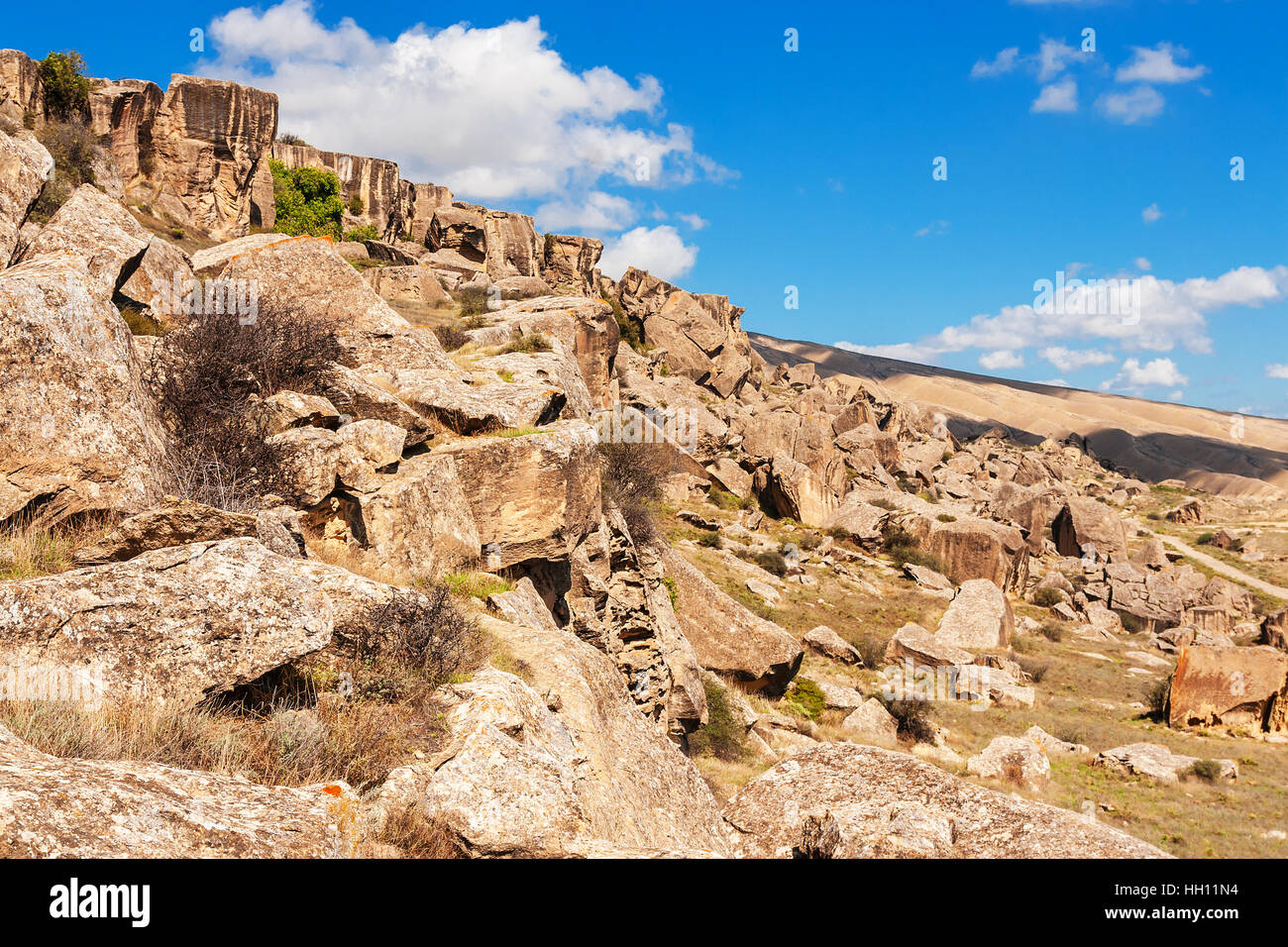 Rock formations, caves and ancient petroglyphs at Gobustan National ...